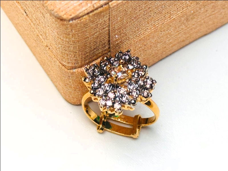 Gold plated hand made studded stone ring – Diamond Emitations